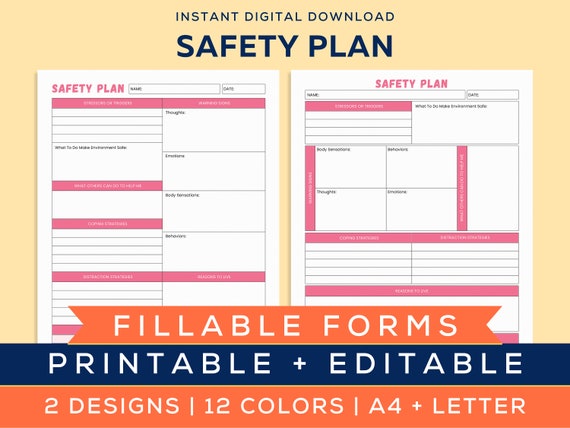 Printable Safety Plan Therapy Aid Coping Skills School - Etsy UK