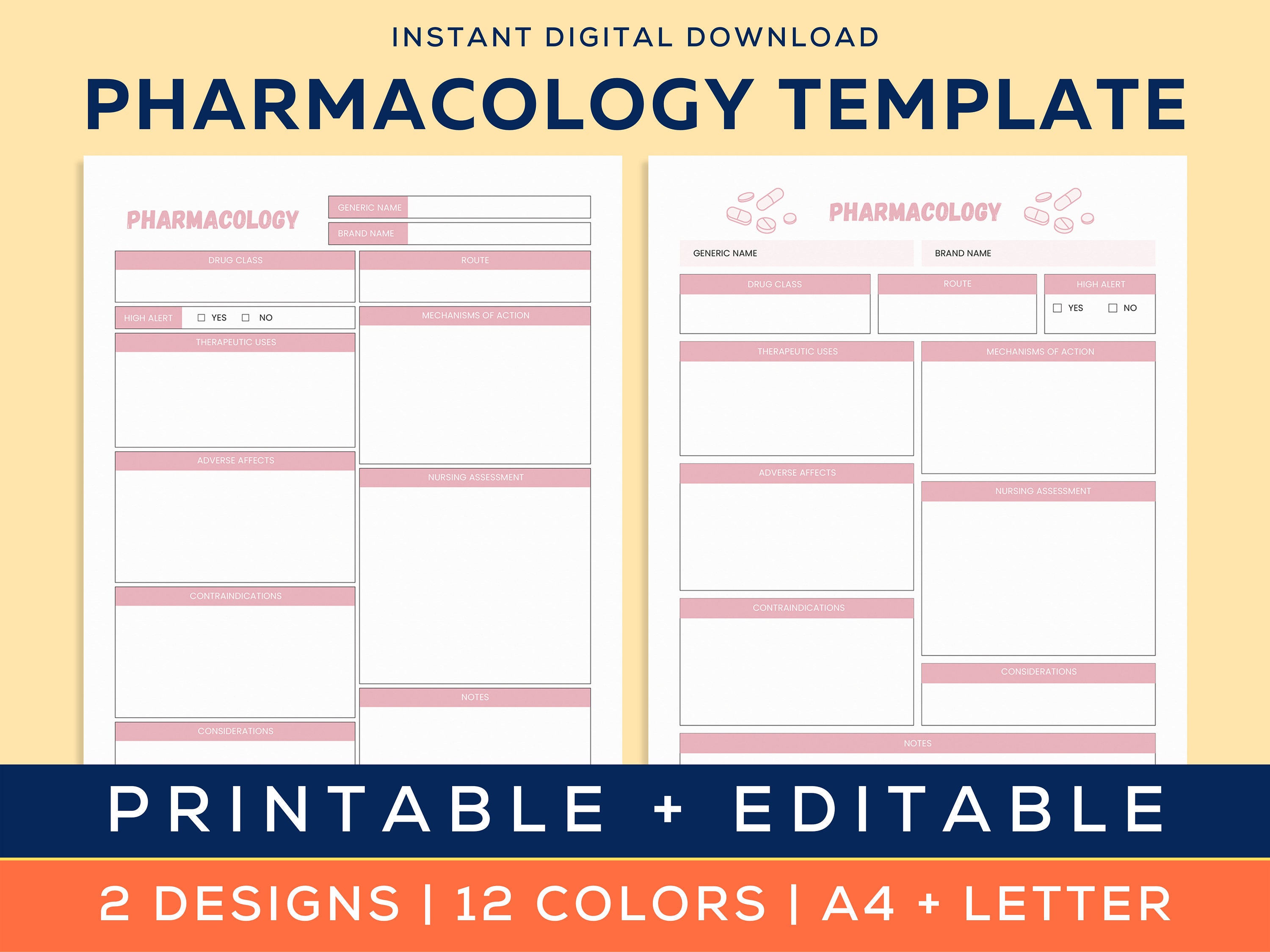 Pharmacology Drug Template, Nursing Student Pharmacology Template ...