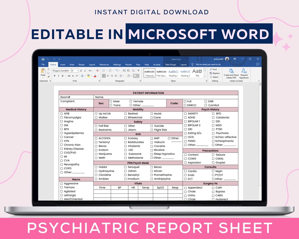 Psychiatric Nursing Report Sheet, 2 Patient Psych Nurse Report Sheet ...
