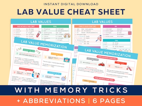 Lab Value Cheat Sheet Memory Tricks Memorize Sheet | Etsy