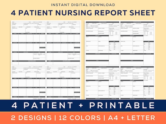 Printable 4 Patient Nursing Report Sheet Template Four - Etsy