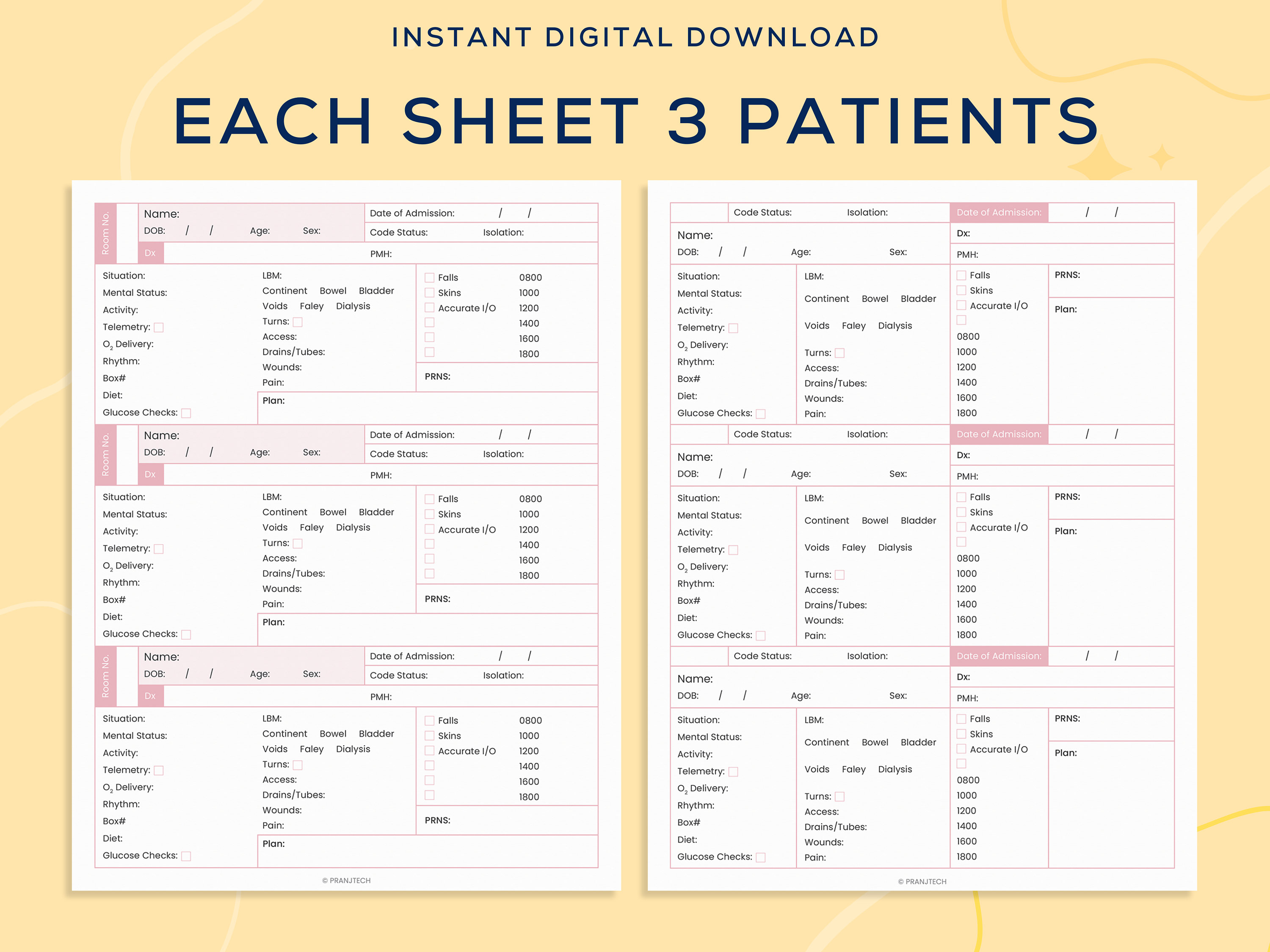 Printable Telemetry Report Sheet, 3 Patient Report Sheet, Medical ...
