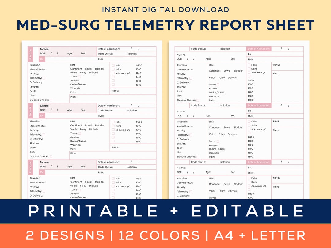 Printable Telemetry Report Sheet, 3 Patient Report Sheet, Medical ...