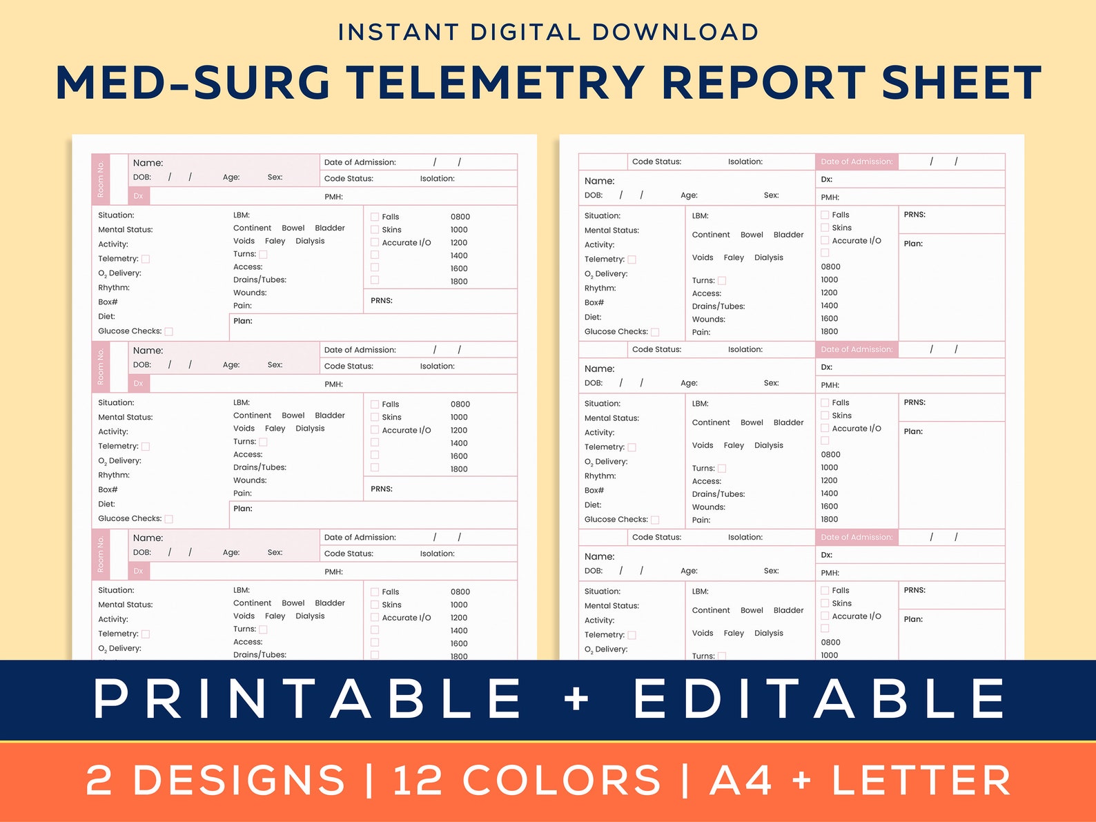 Printable Telemetry Report Sheet, 3 Patient Report Sheet, Medical ...