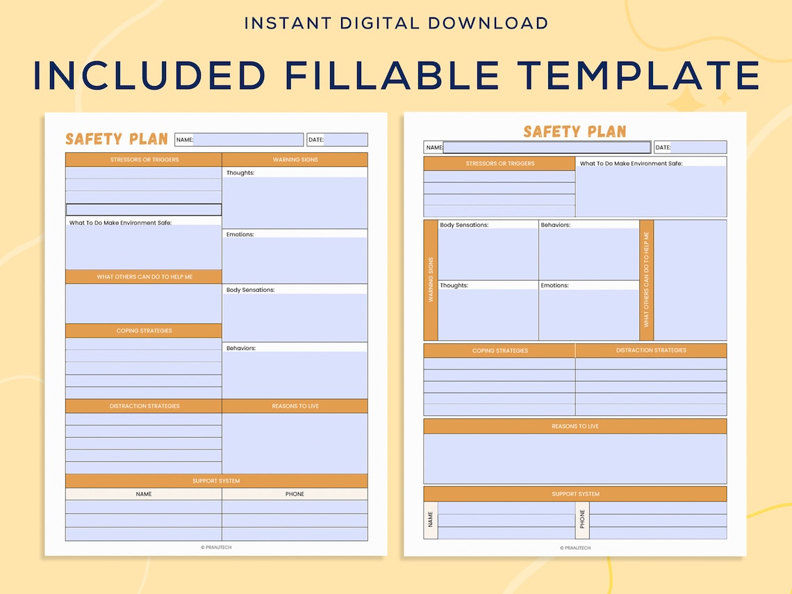 Printable Safety Plan, Therapy Aid, Coping Skills, School Counselor ...