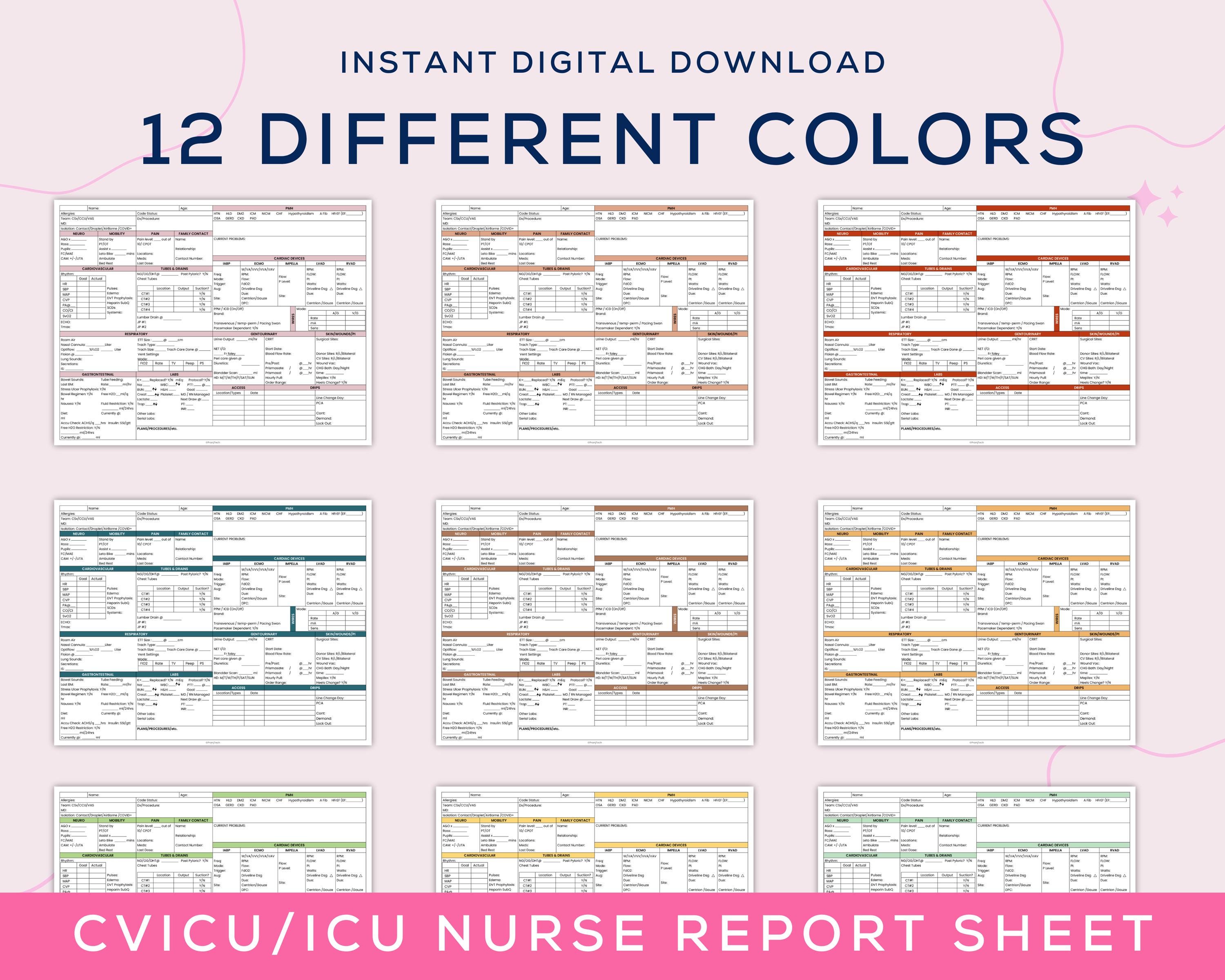 ICU Nurse Report Sheet for CVICU, Nurse Brain Sheet, Critical Care ...