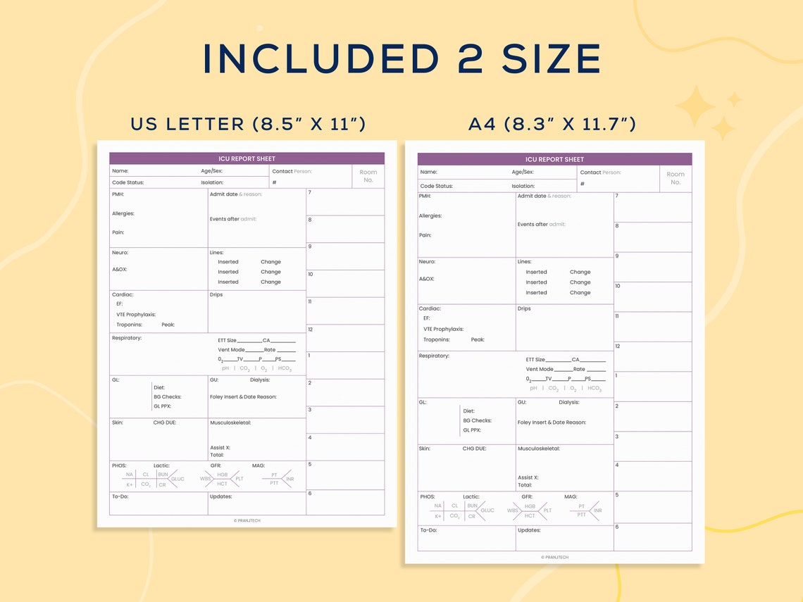 Buy ICU Report Sheet Nurse Brain Sheet Hourly Shift Organizer Online in ...