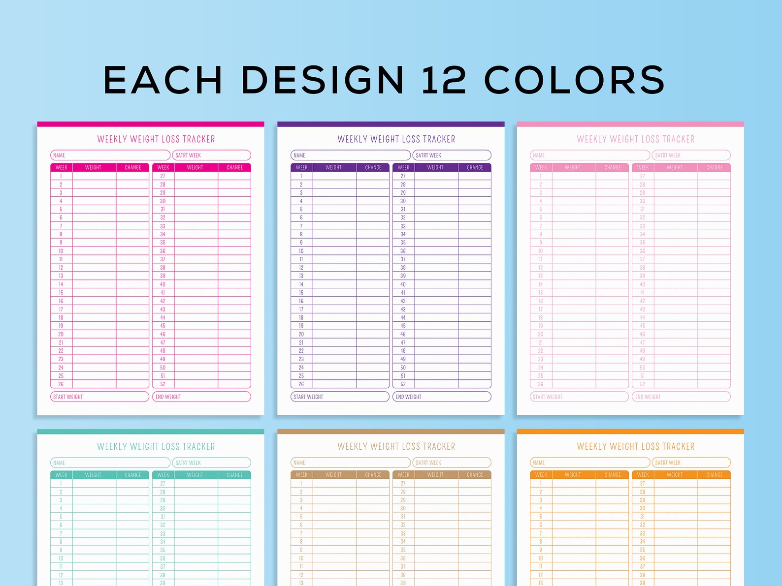Printable Weekly Weight Loss Tracker Digital Weight Loss - Etsy