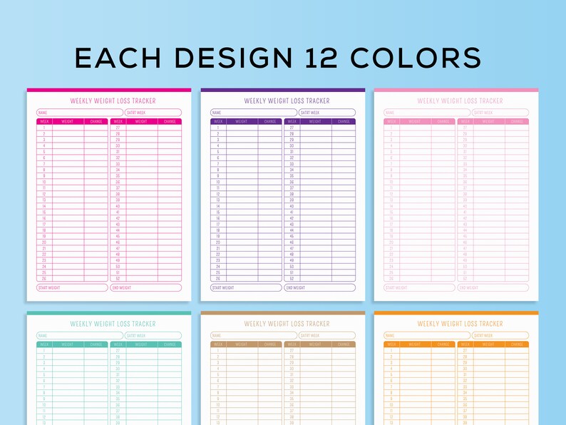 Printable Weekly Weight Loss Tracker Digital Weight Loss Chart ...