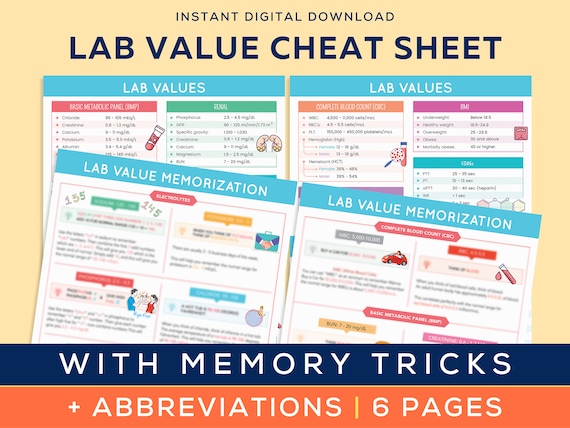 Lab Value Cheat Sheet Memory Tricks Memorize Sheet | Etsy India