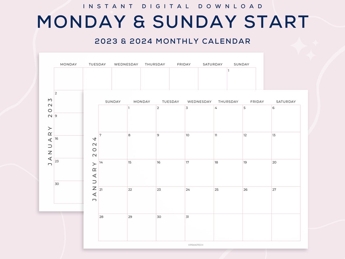 2023 2024 Monthly Calendar Landscape, Year Planner, Printable Calendar ...