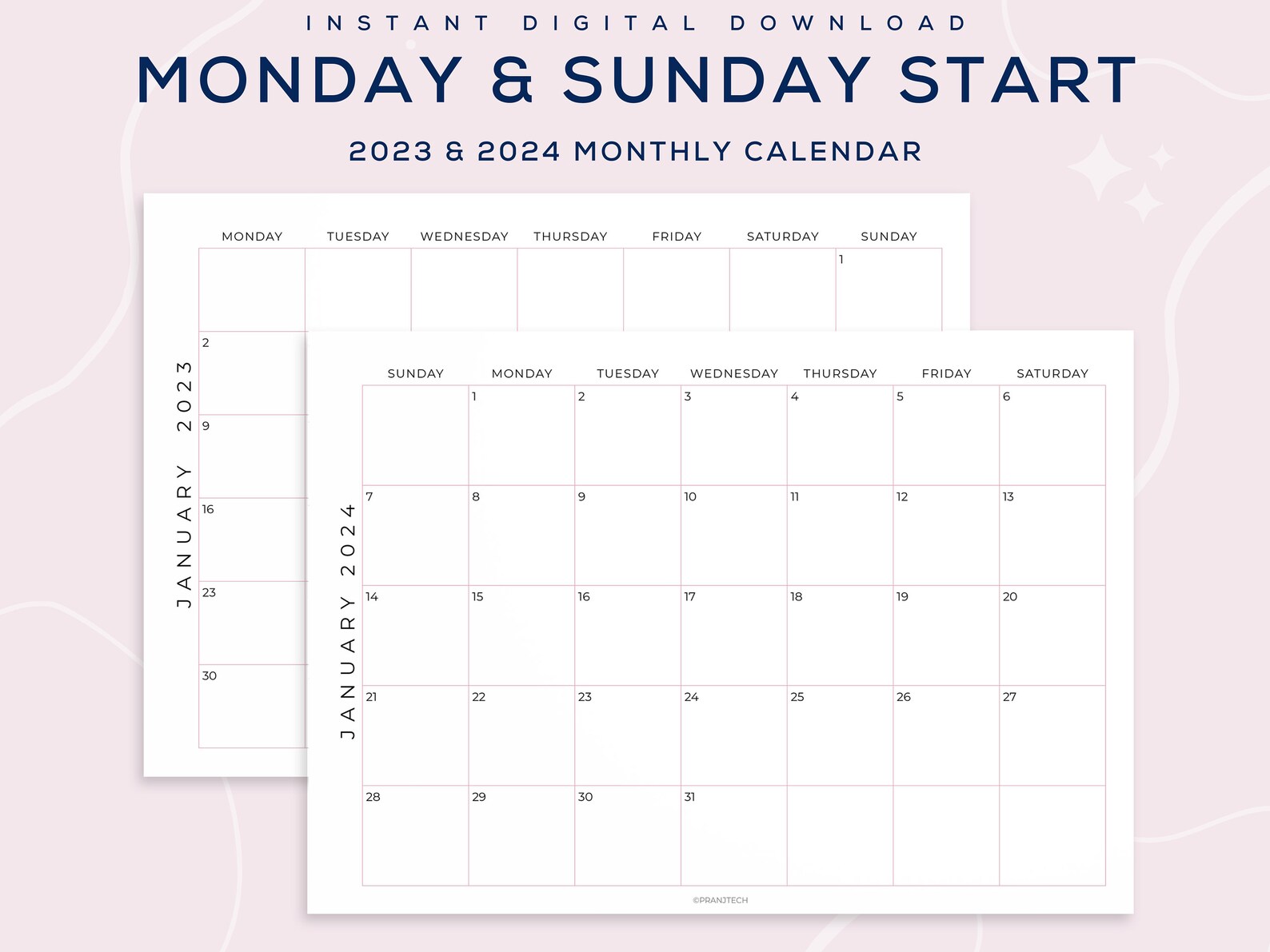 2023 2024 Monthly Calendar Landscape, Year Planner, Printable Calendar ...