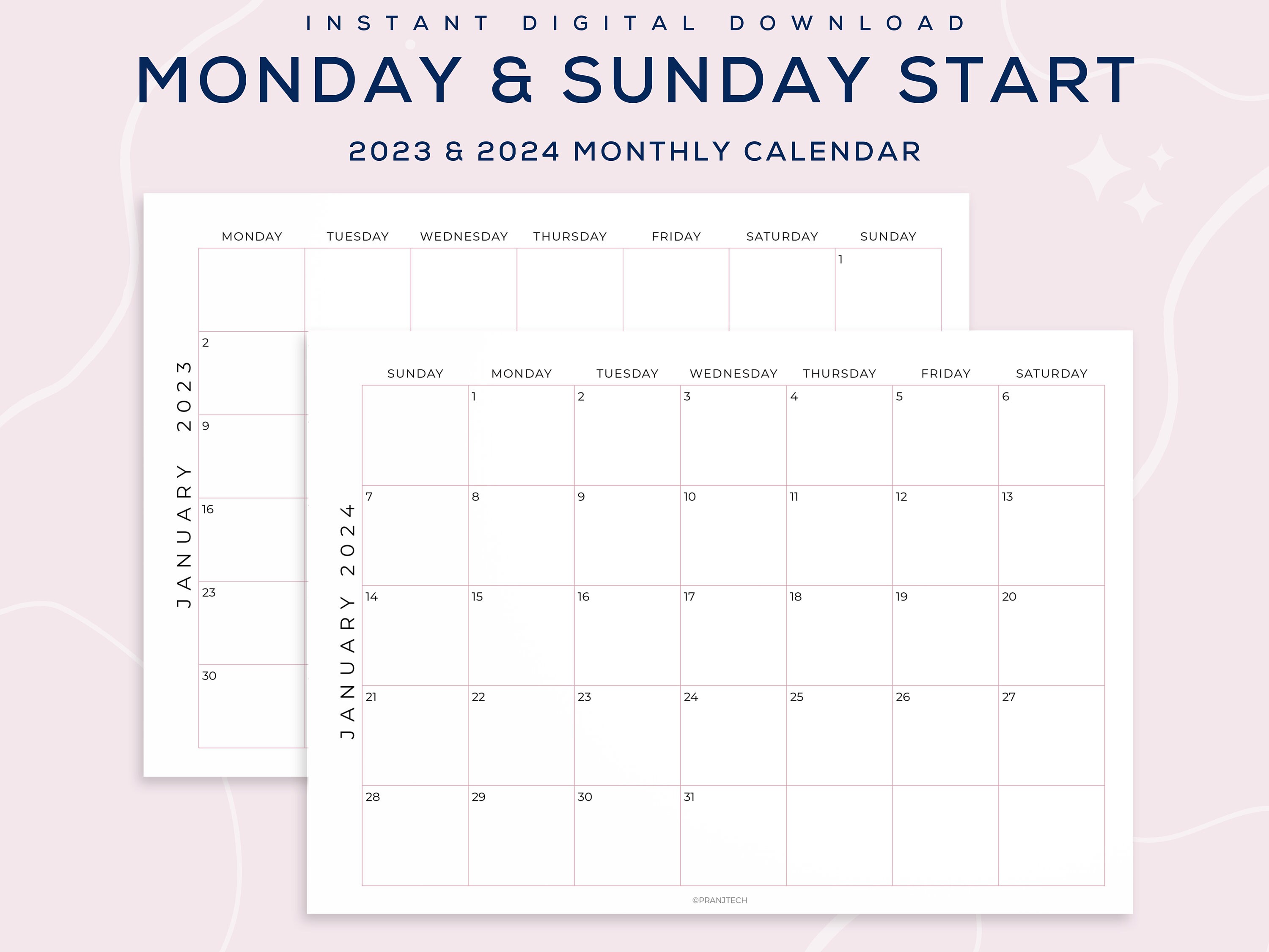 2023 2024 Monthly Calendar Landscape, Year Planner, Printable Calendar ...
