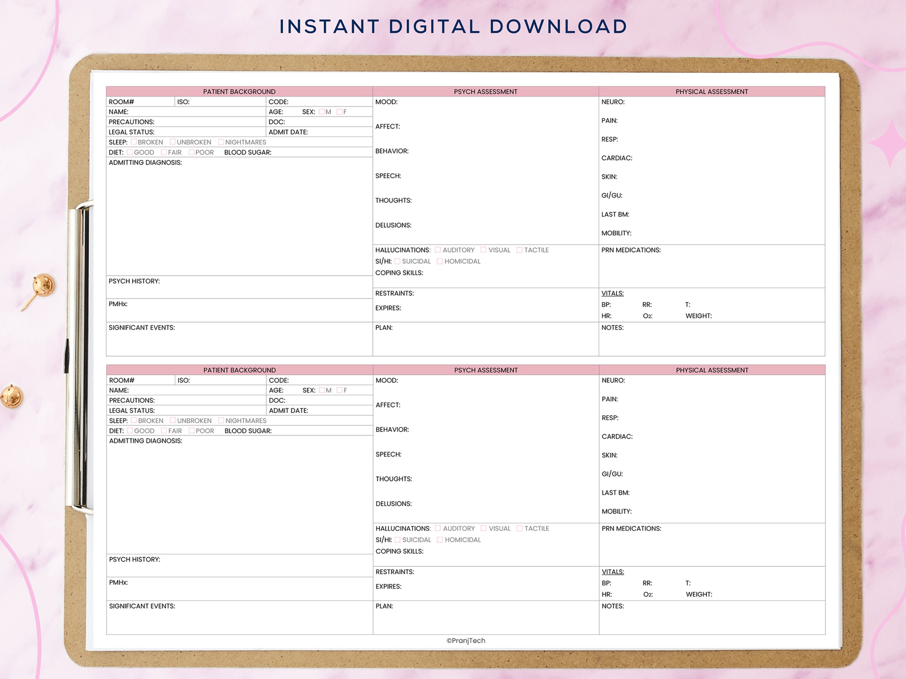 Psych Nurse Report Sheet for 2 Patients, Psych Nurse Brain, Nursing ...