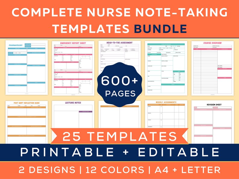 Complete Nurse Note-taking Templates Bundle | Student Nurse Study ...