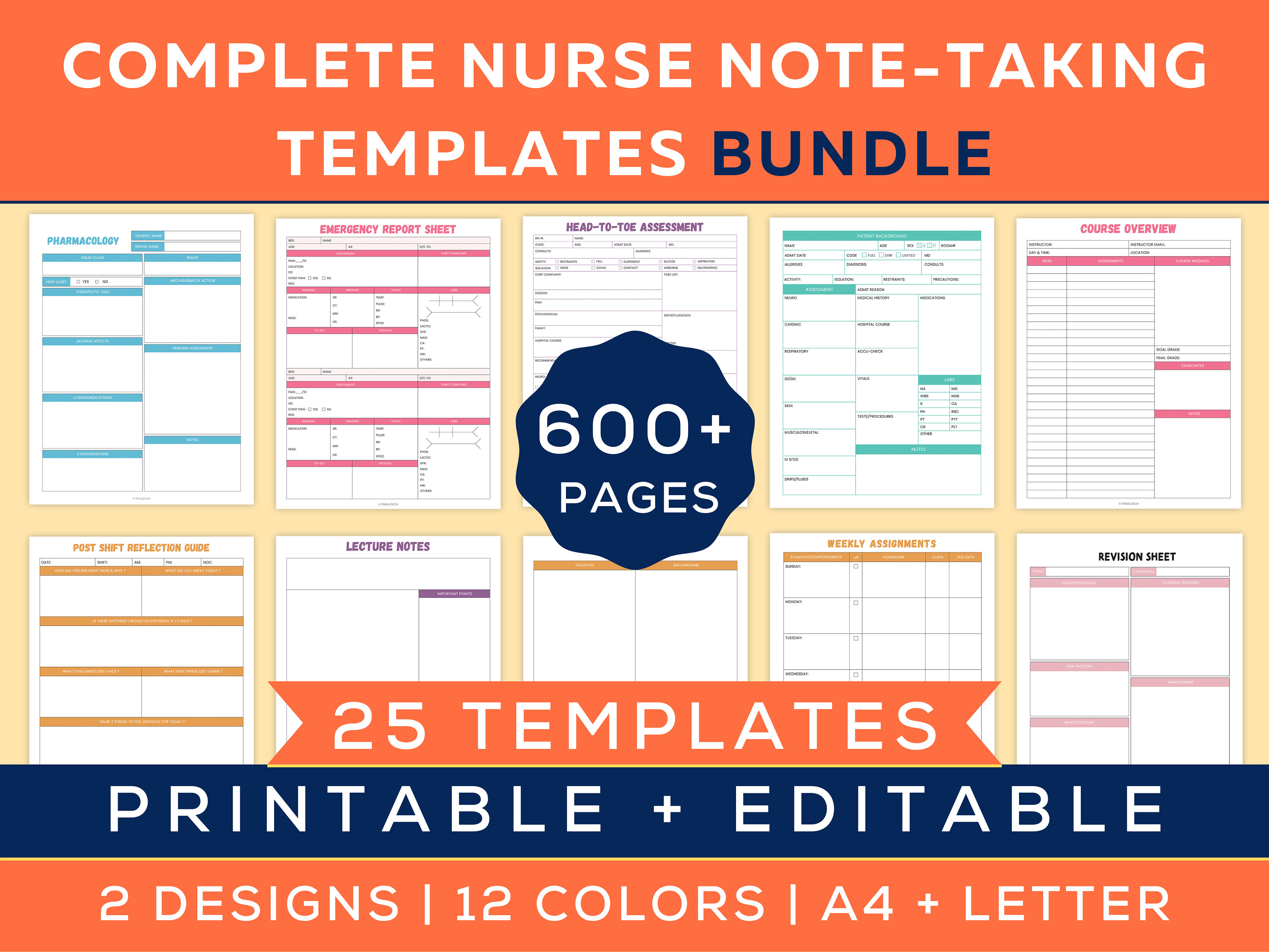 Complete Nurse Note-taking Templates Bundle Student Nurse Study ...