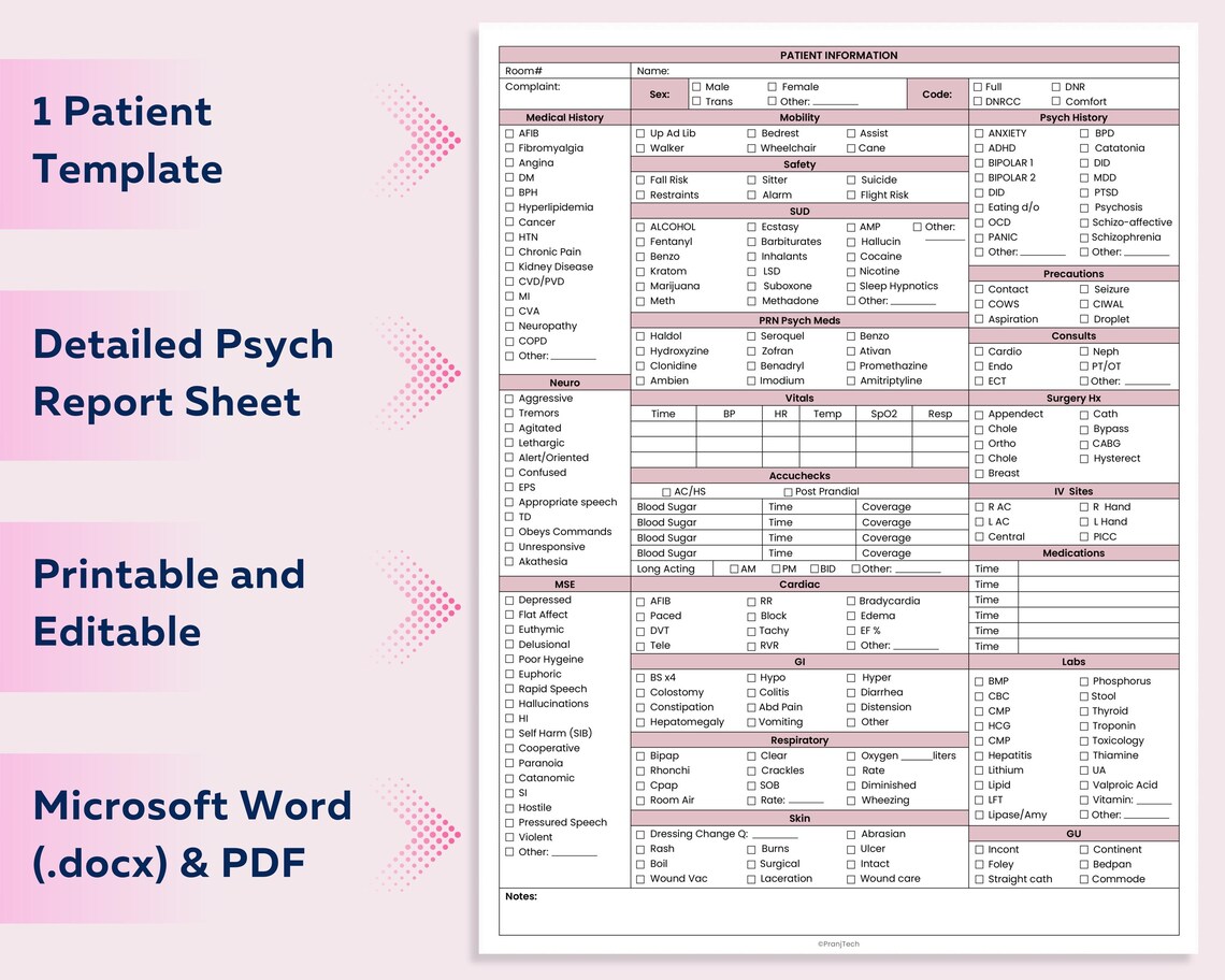 Psychiatric Nursing Report Sheet, 2 Patient Psych Nurse Report Sheet ...