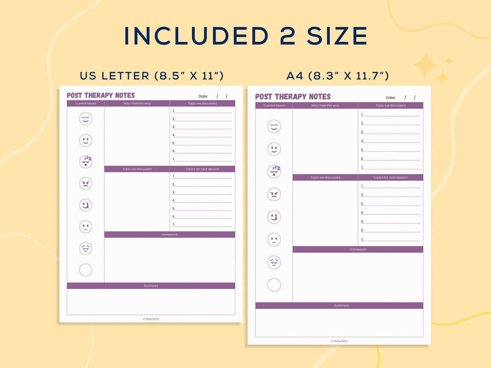 Pre Therapy & Post Therapy Notes, Fillable, Digital, Editable Template ...