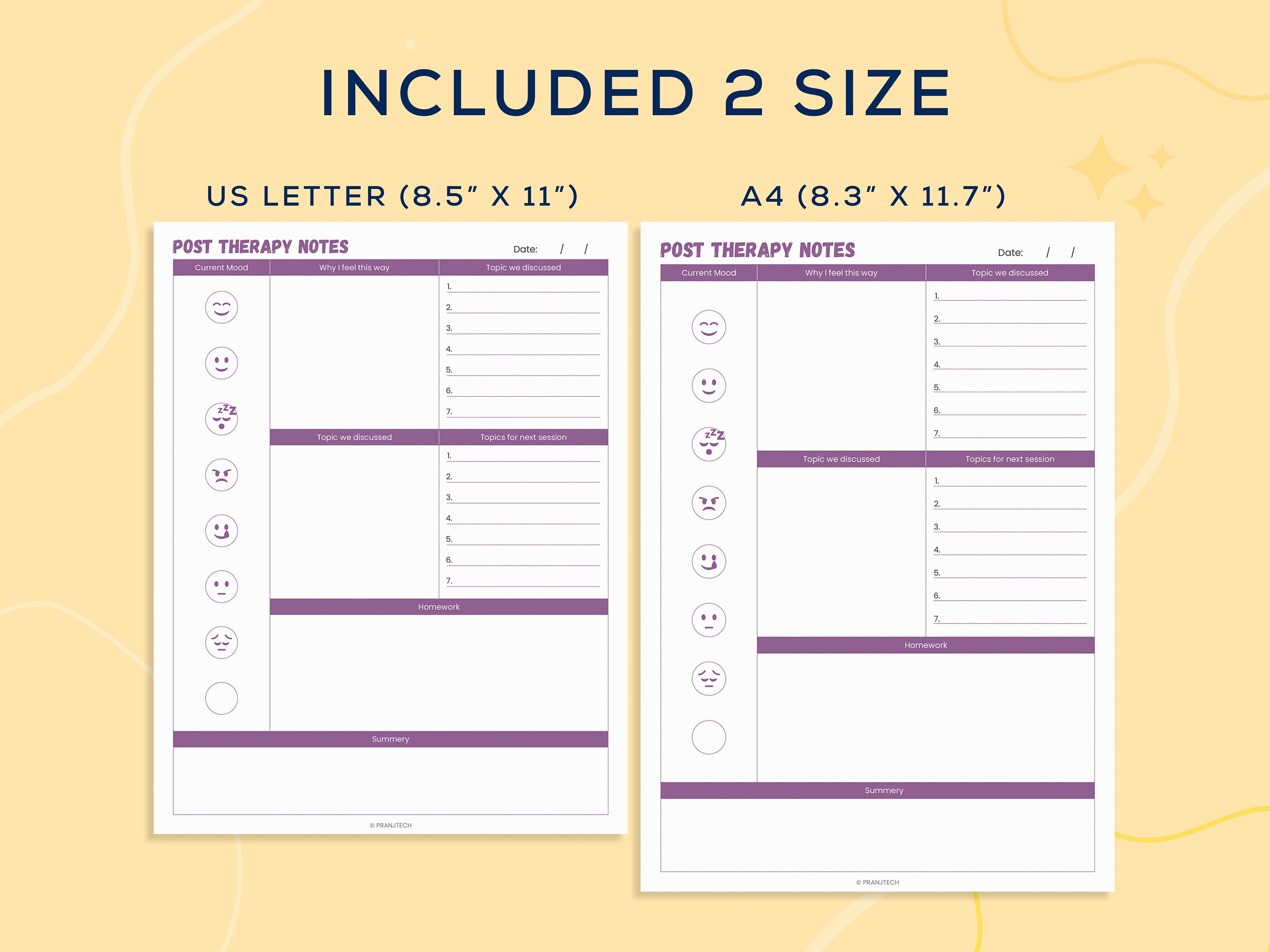 Pre Therapy & Post Therapy Notes, Fillable, Digital, Editable Template ...