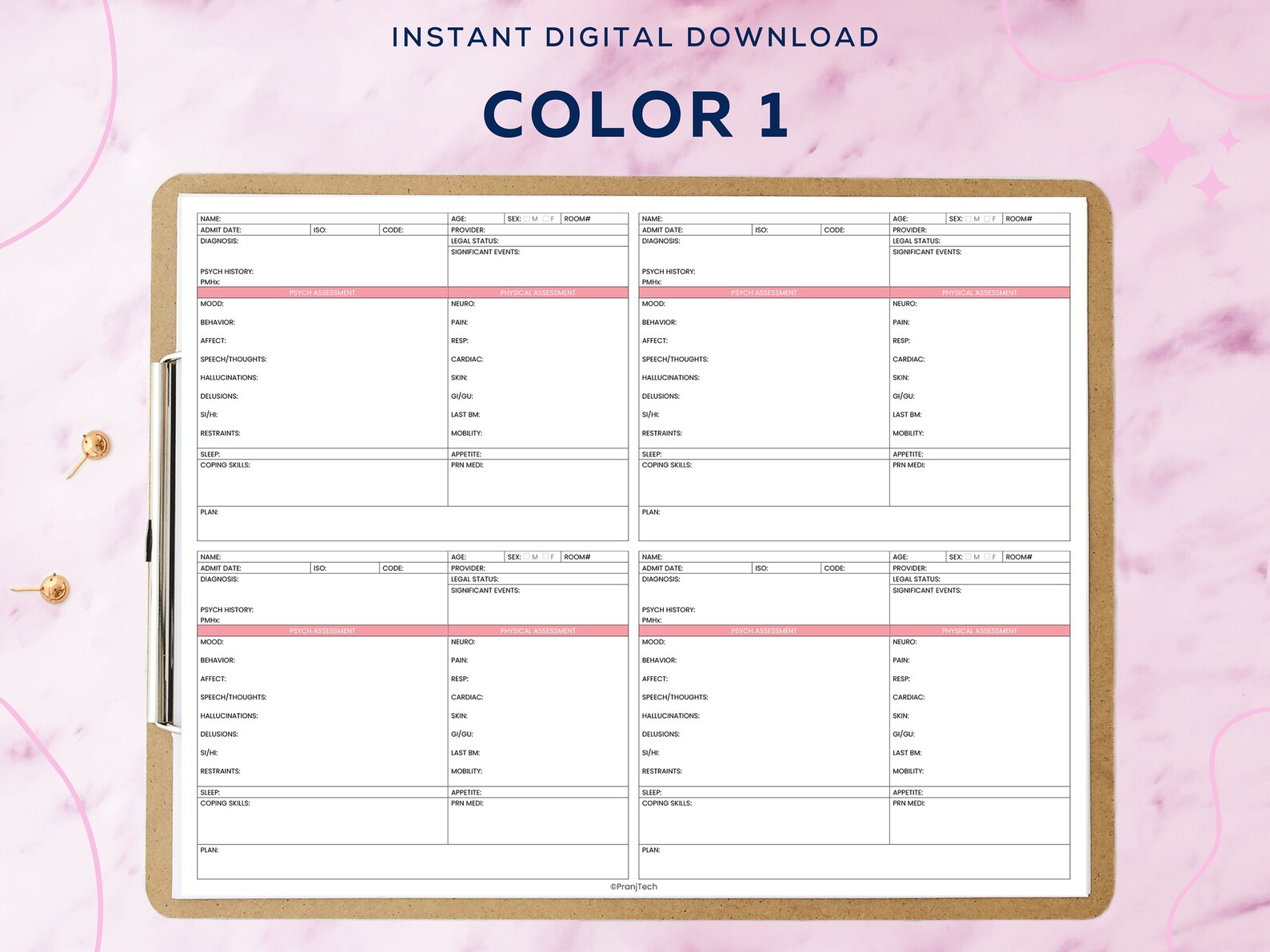 Psych Nurse Report Sheet for 4 Patients, Psych Nurse Brain, Nursing ...