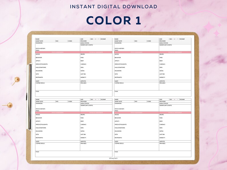 Psych Nurse Report Sheet for 4 Patients, Psych Nurse Brain, Nursing ...