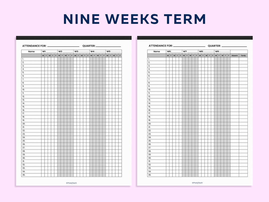 Attendance Forms for Teachers, Attendance Tracker, School Attendance ...