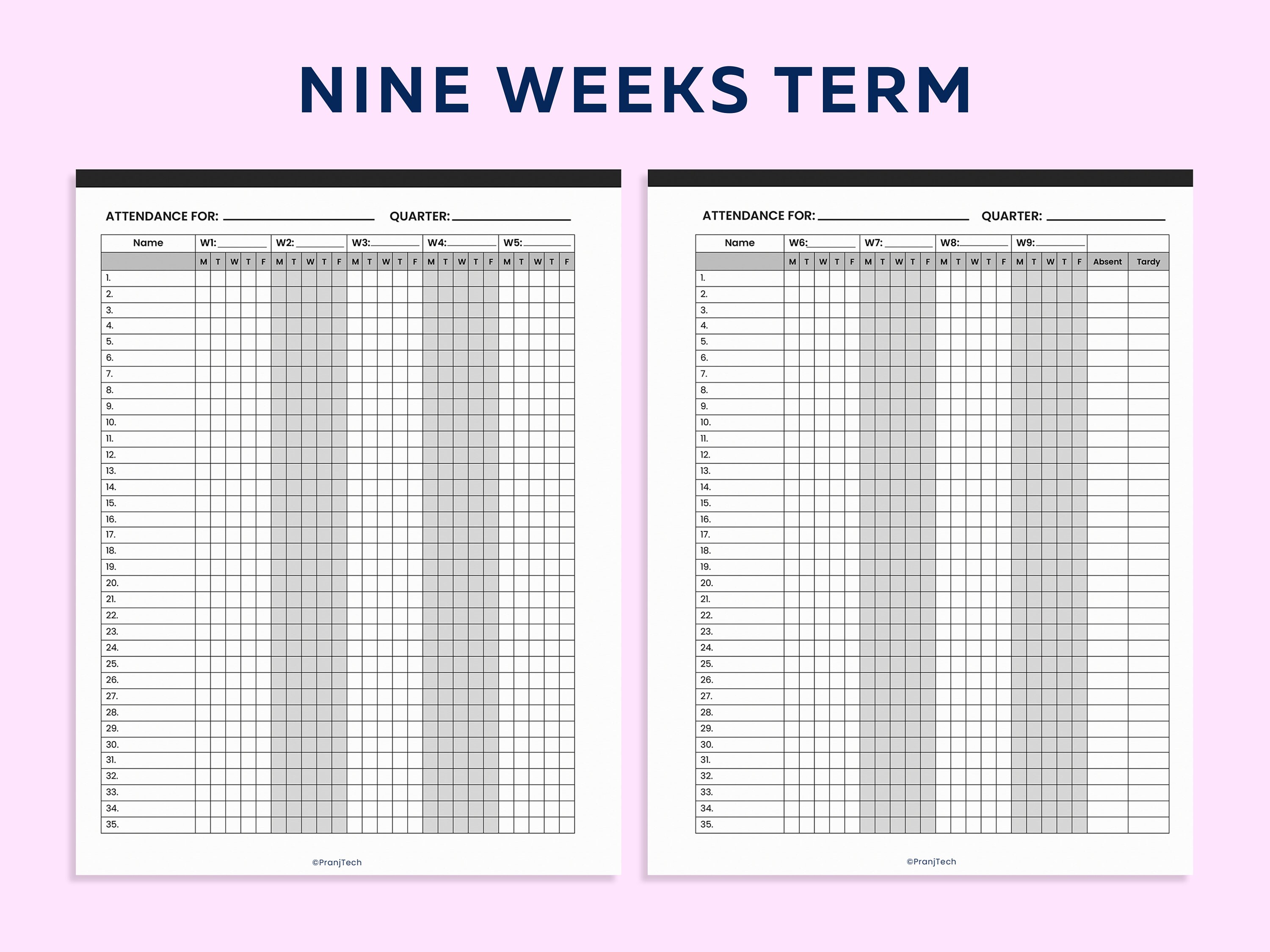 Attendance Forms for Teachers, Attendance Tracker, School Attendance ...