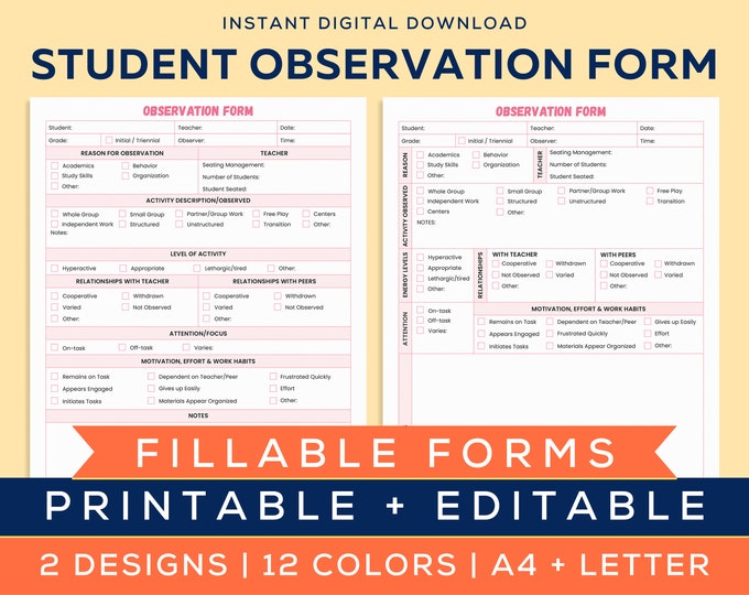 Printable Observation Form Student Observations School Psychologist ...