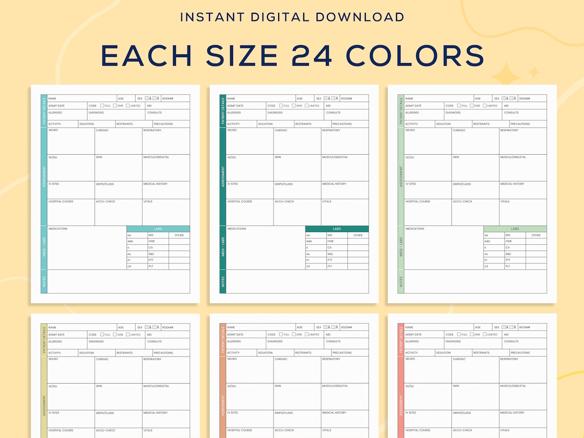 Printable Patient Nursing Report Sheet Template - Etsy