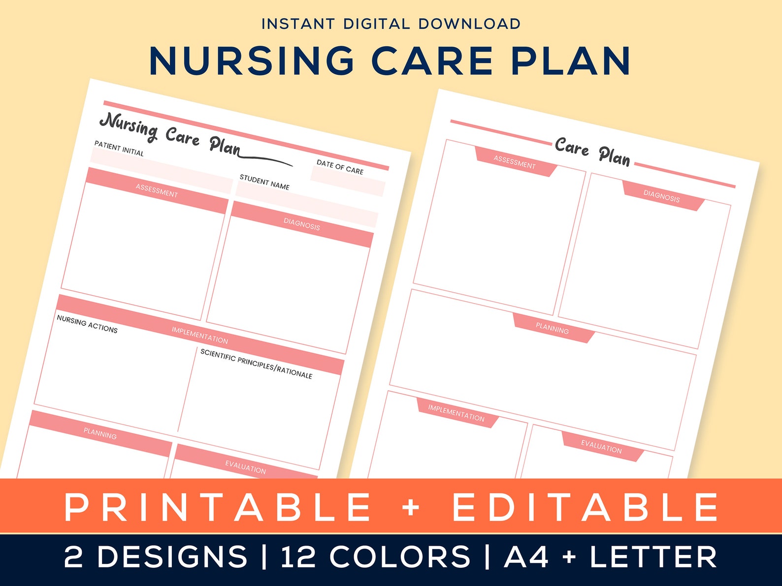 Printable Nursing Student Care Plan | Student Nurse Sheet | ADPIE ...