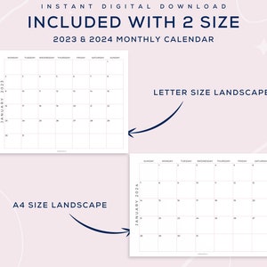 2023 2024 Monthly Calendar Landscape, Year Planner, Printable Calendar ...