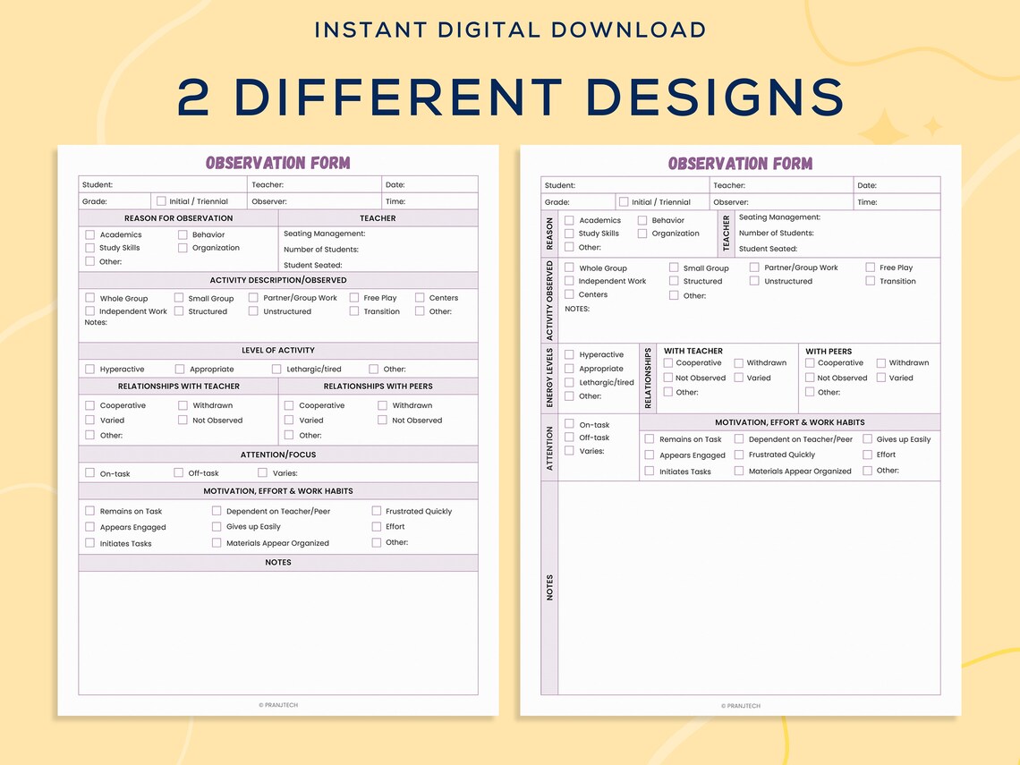 Printable Observation Form | Student Observations | School Psychologist ...