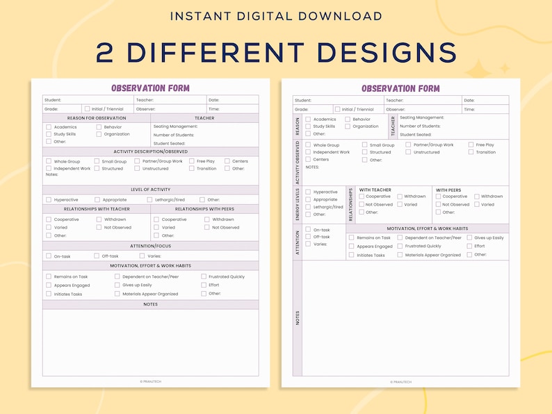 Printable Observation Form | Student Observations | School Psychologist ...