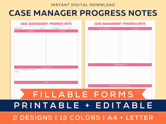 Case Manager Progress Notes Fillable Printable & Editable - Etsy