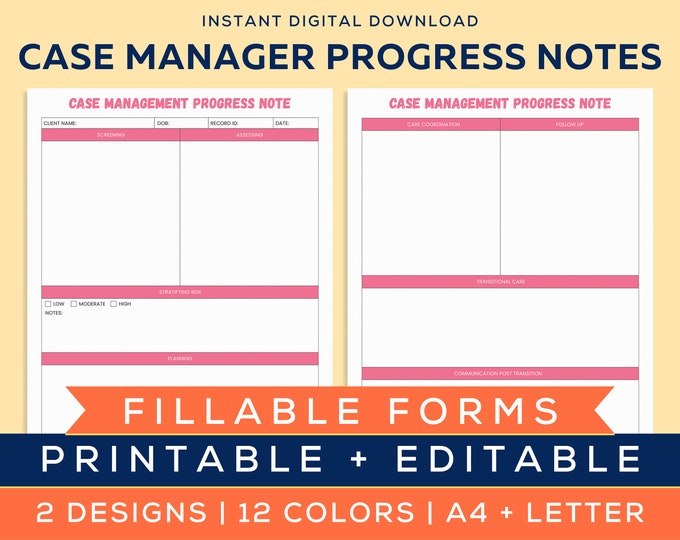 Case Manager Progress Notes, Fillable, Printable & Editable Form ...