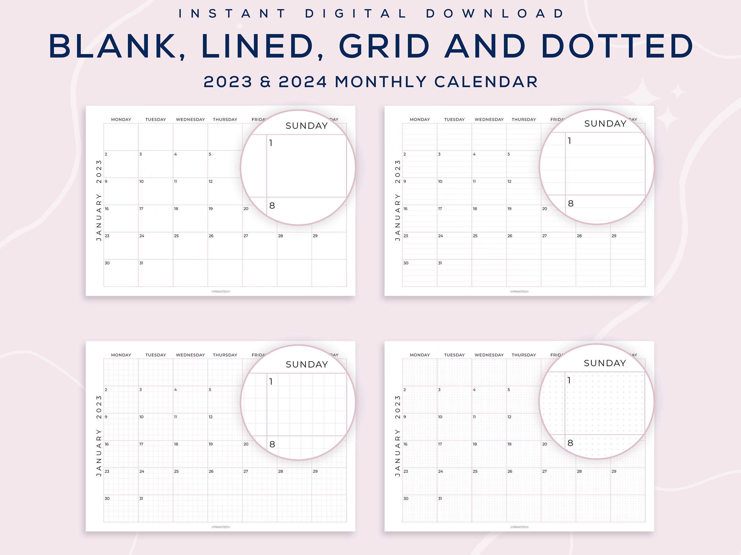 2023 2024 Monthly Calendar Landscape, Year Planner, Printable Calendar ...