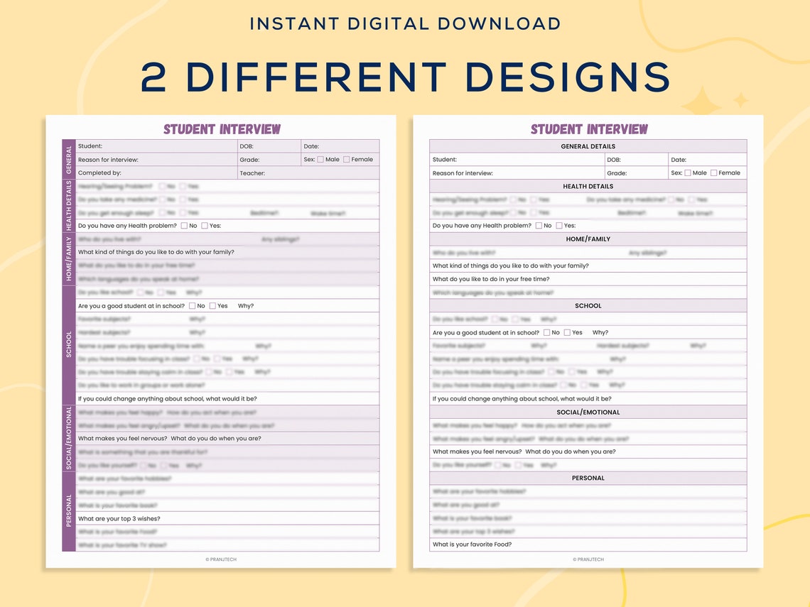 Student Interview Form School Counselor School - Etsy