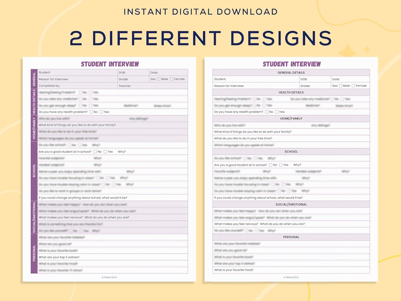 Student Interview Form School Counselor School - Etsy