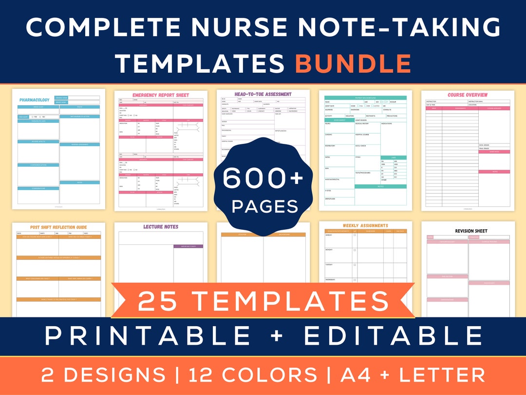Complete Nursing Note-taking Templates Bundle | Nursing School ...