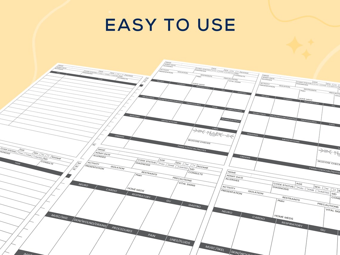 Printable 4 Patient Nursing Report Sheet Template Four Patient Med Surg ...