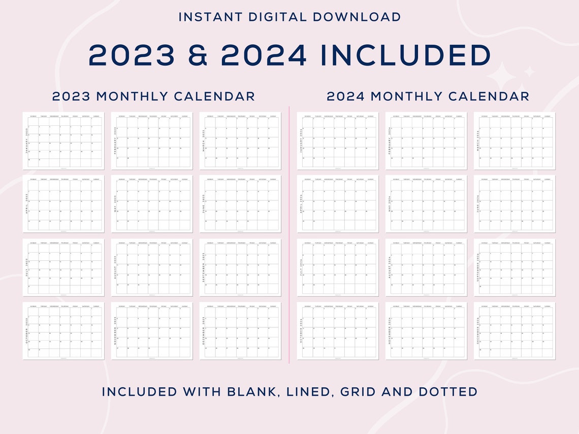 2023 2024 Monthly Calendar Landscape, Year Planner, Printable Calendar ...
