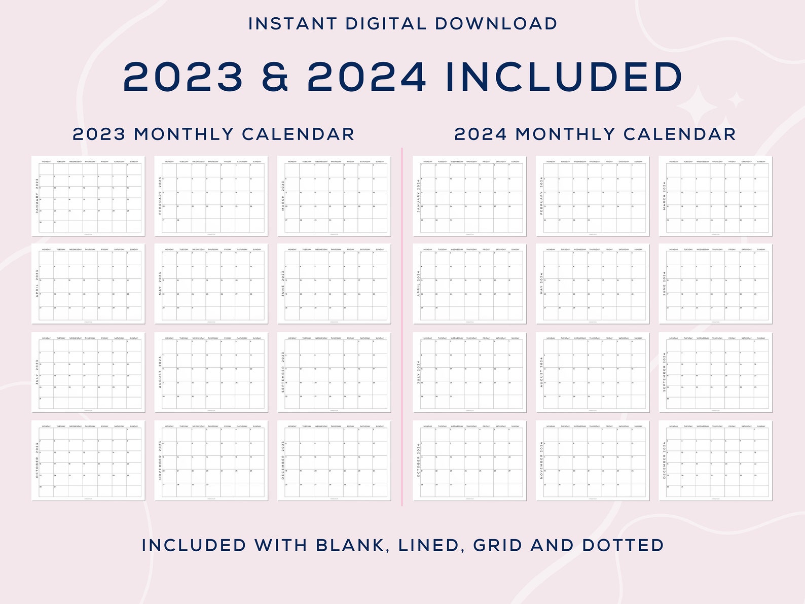 2023 2024 Monthly Calendar Landscape, Year Planner, Printable Calendar ...