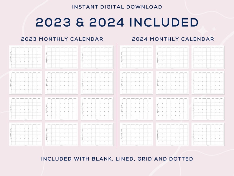 2023 2024 Monthly Calendar Landscape, Year Planner, Printable Calendar ...