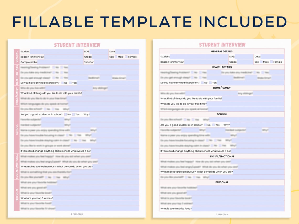Student Interview Form School Counselor School - Etsy