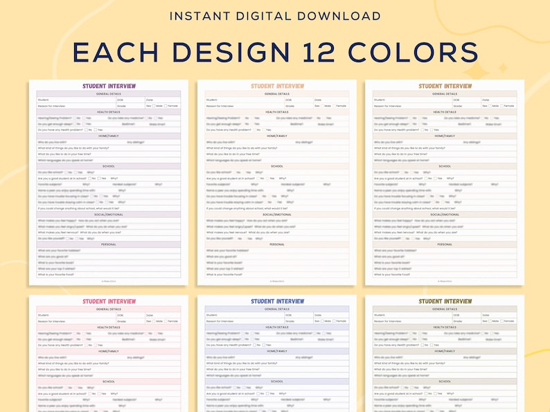 Student Interview Form School Counselor School - Etsy