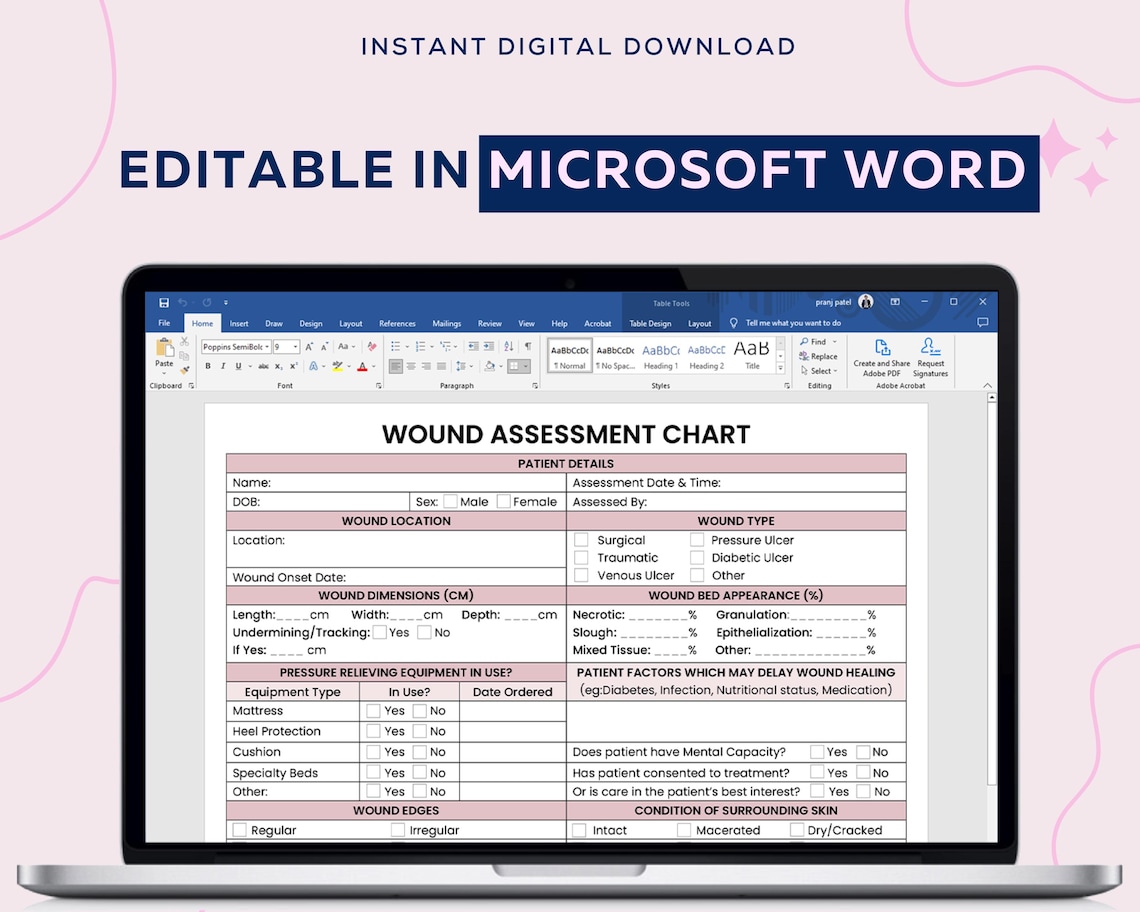 Comprehensive Wound Management Chart for Nurses, Wound Care Plan ...
