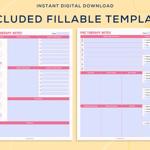 Pre Therapy & Post Therapy Notes, Fillable, Digital, Editable Template ...