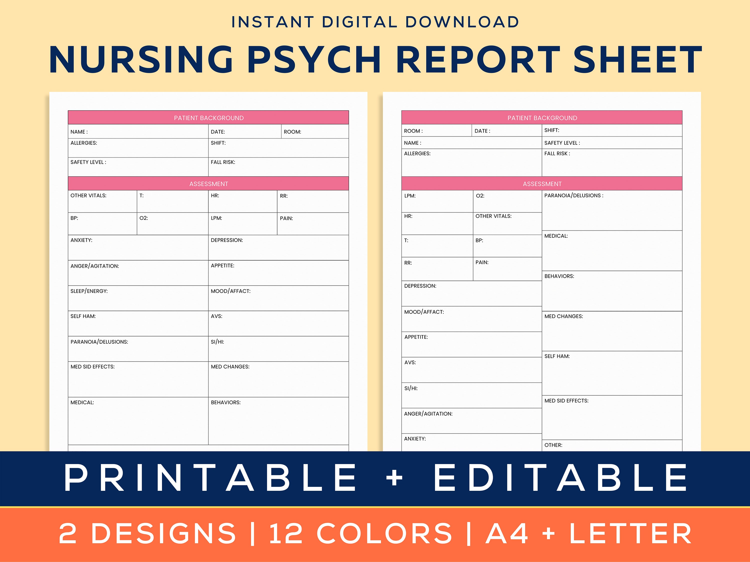 Nursing Psych Report Sheet Psych mental Health Nurse Etsy