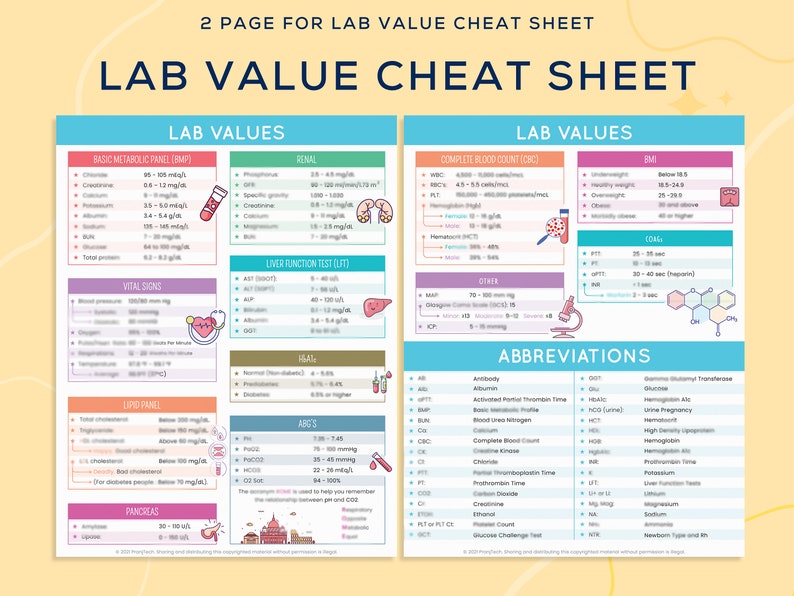 Lab Value Cheat Sheet Memory Tricks Memorize Sheet | Etsy India