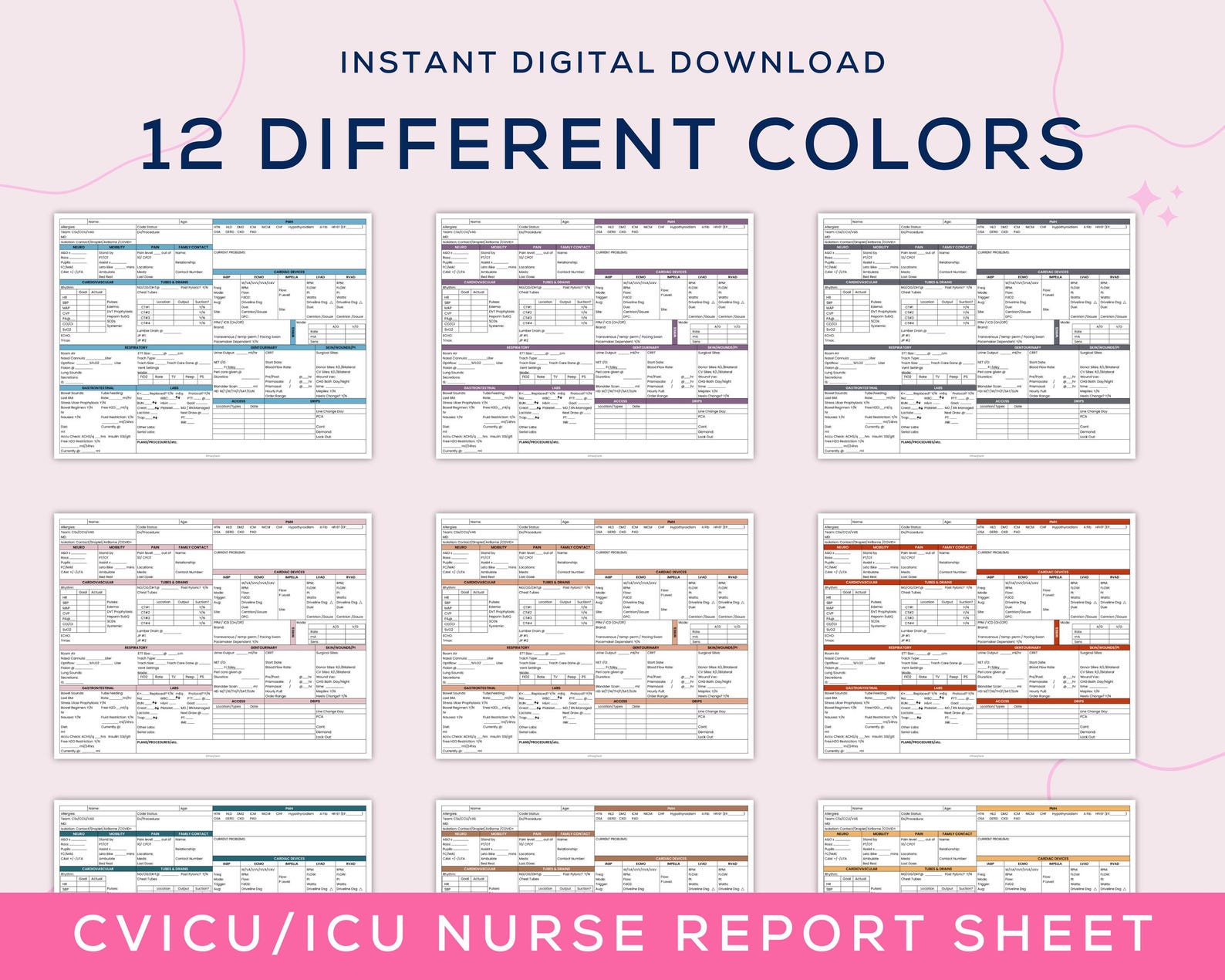 ICU Nurse Report Sheet for CVICU, Nurse Brain Sheet, Critical Care ...